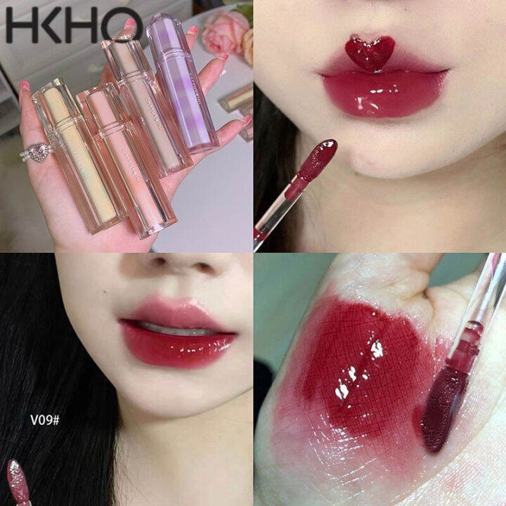 HKHO น้ำแข็งชากระจกลิปเคลือบน้ำกลอสลิปกลอแก้ววุ้นชุ่มชื้นลิปสติก ...