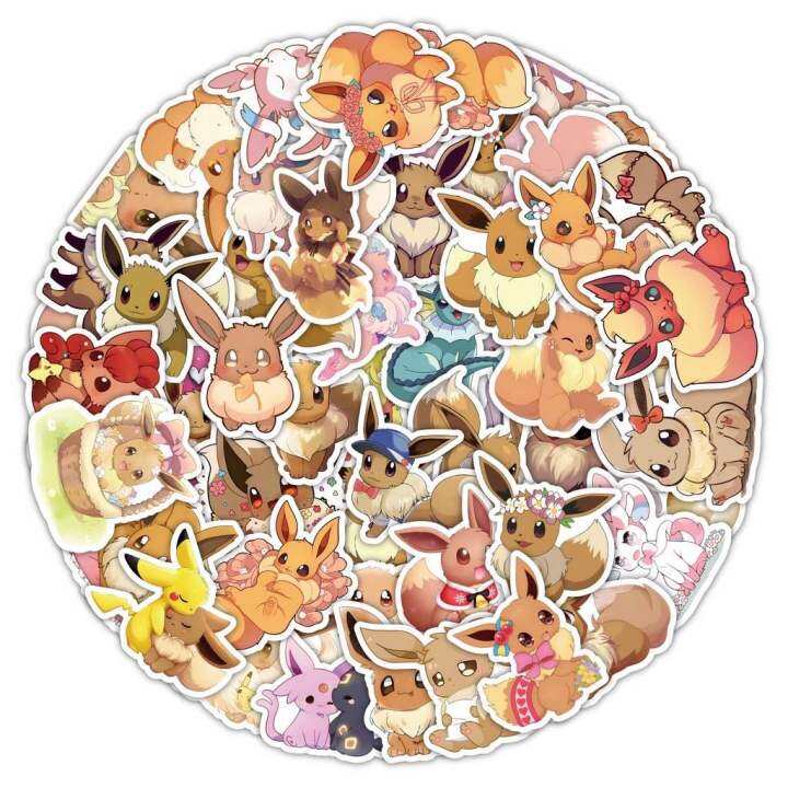 สติ๊กเกอร์ Pokemon 575 โปเกมอน 52ชิ้น อีวุย Eevee โปเกม่อน Pokemon ...