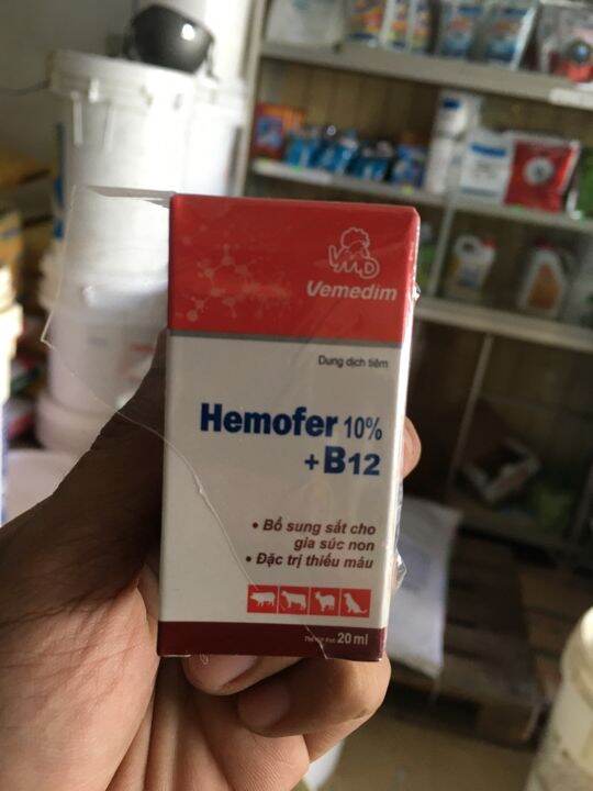 Hemofer 10%+b12 bổ sung sắc cho gia súc non ngăn ngừa thiếu máu heo trâu bò gà vịt chó mèo ...