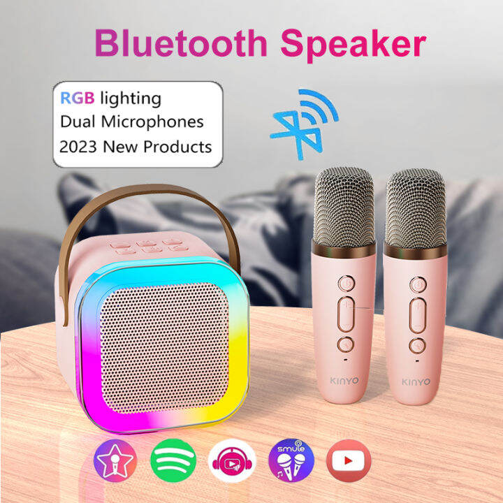 K12 Mini Portable Karaoke Bluetooth Speaker With Two Microphone Audio Karaoke Wireless Bluetooth ...