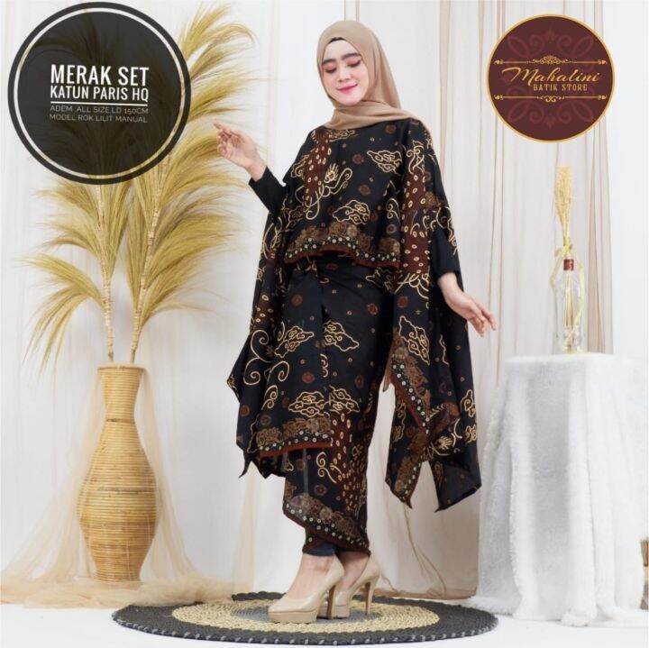 BAJU SETELAN BATIK WANITA PEREMPUAN DEWASA KONDANGAN ROK LILIT DAN ATASAN KAFTAN KEKINIAN ...