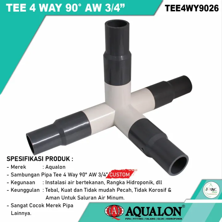 sambungan pipa PVC TEE 4 WAY 90° AW 3/4" ( 4 WAY KNEE 90°) - AQUALON ...
