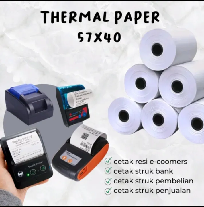 Kertas kasir thermal edc ukuran 58/57x40mm paket 10 roll | Lazada Indonesia