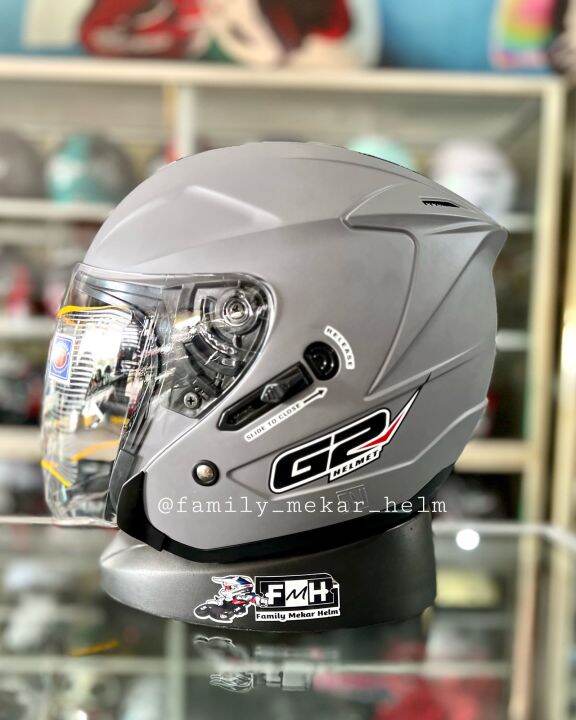 Helm half face double visor standar SNI original G2 warna abu-abu dof ...
