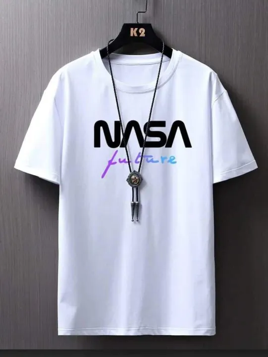 SHEIN Men NASA Print Short Sleeve White Tee Shirt Size XXL (Necklace ...