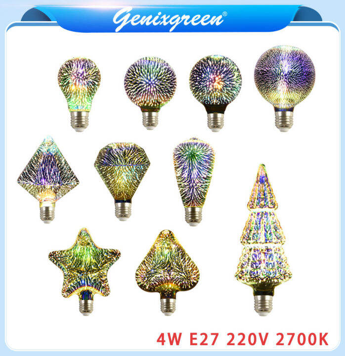 E27 3D Fireworks Colourful LED Filament Bulb 220V Vintage Edison Bulb ...