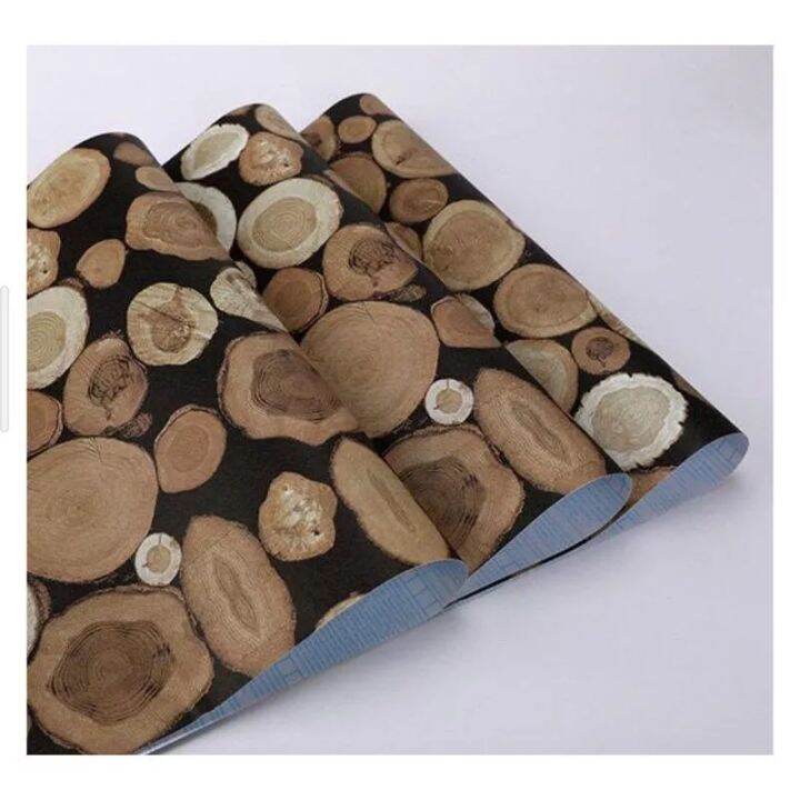 Wallpaper Dinding Stiker Dinding Motif Kayu Balok PVC Full Lem Perekat ...
