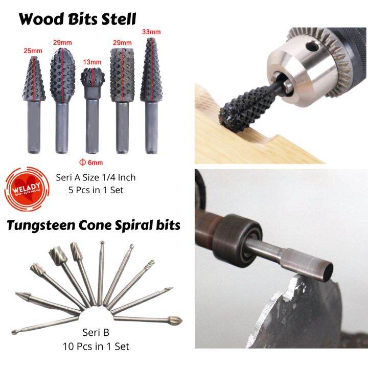 MATA BOR GERINDA BESI DAN KAYU ROTARY TUNGSTEEN CONE SPIRAL WOOD STELL ...