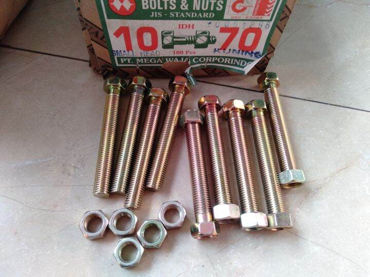 baut mur kuning m10 x 70 / hex bolt nuts m10 x 70 per 10 pcs | Lazada Indonesia