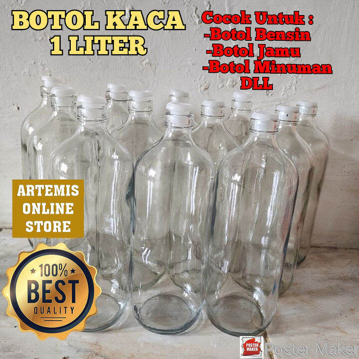 ( TERMURAH )PAKET ISI 6 pcs Botol Jamu Kaca 1 Liter / Botol bensin 1 ...