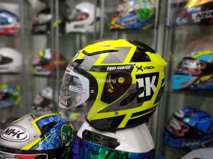 NHK R1 NEURO YELOW FLO SILVER HELM OPEN FACE | Lazada Indonesia