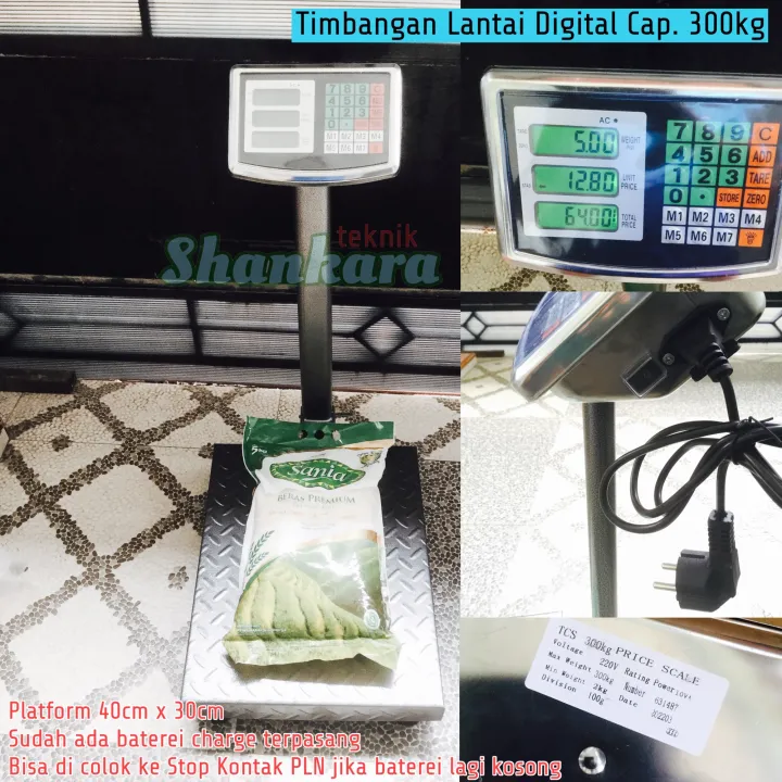 Timbangan Max. 300kg lantai digital beras barang sayur buah duduk floor price weighing platform ...