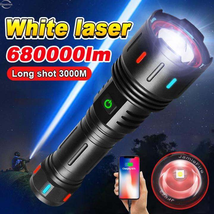 【White L*aser Light】6800000LM Flashlight Rechargeable Torch Light XHP90 ...