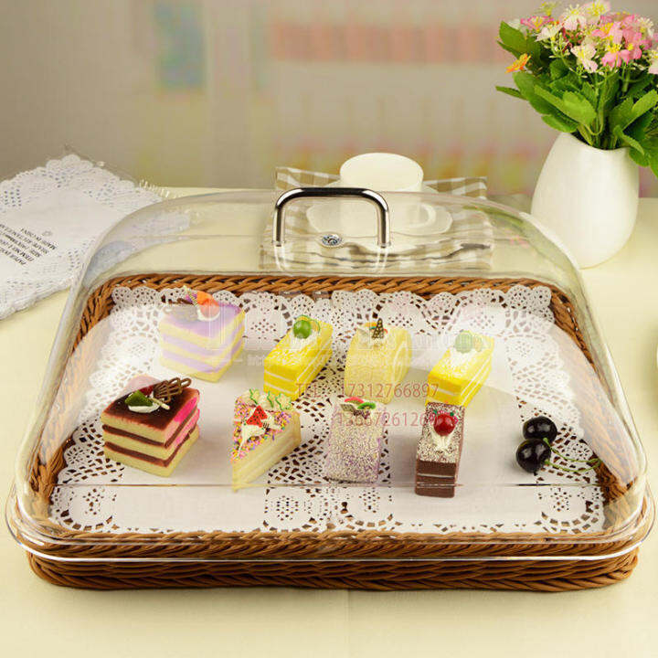 Imitation Rattan Dessert Tray with Lid Display Plate Bread Basket Cake ...