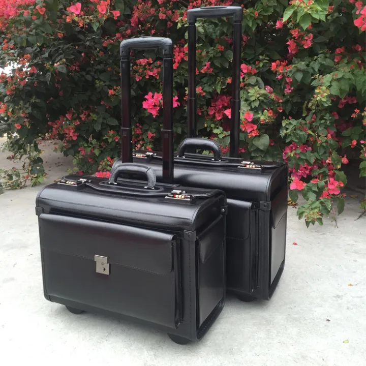 Real Cow Leather Case Trolley Case Captain Pilot Luggage Flight ...