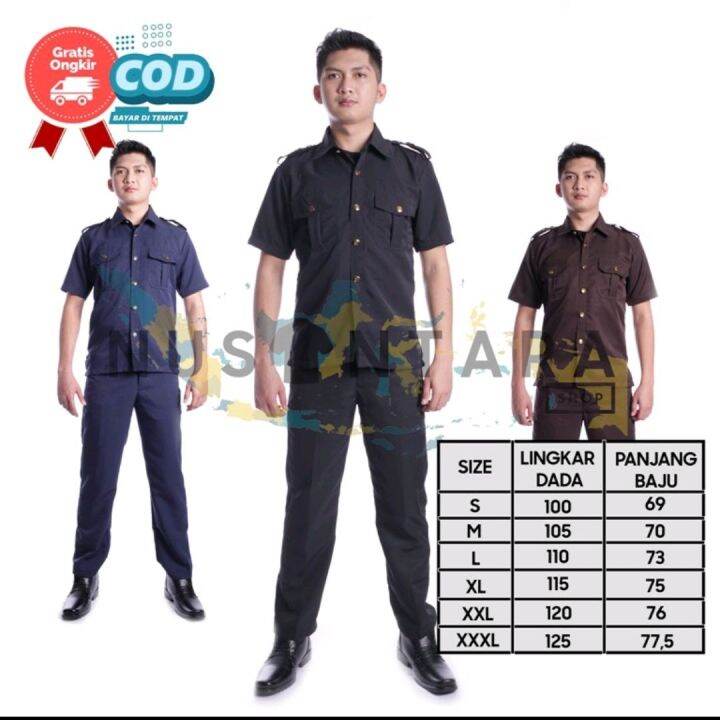 SERAGAM SECURITY SETELAN SERAGAM SAFARI LENGAN PENDEK SATPAM PDL PDH HITAM NAVY COKLAT TERMURAH ...