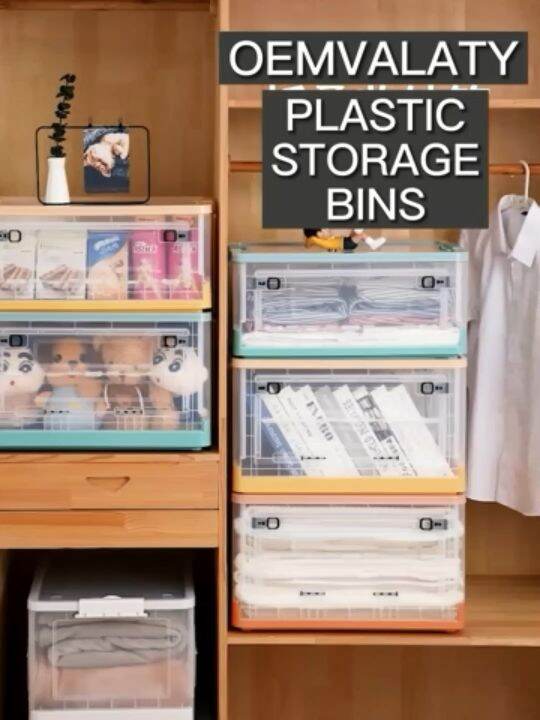 Collapsible Organizer Box Plastic Stackable Storage Box with Lid ...