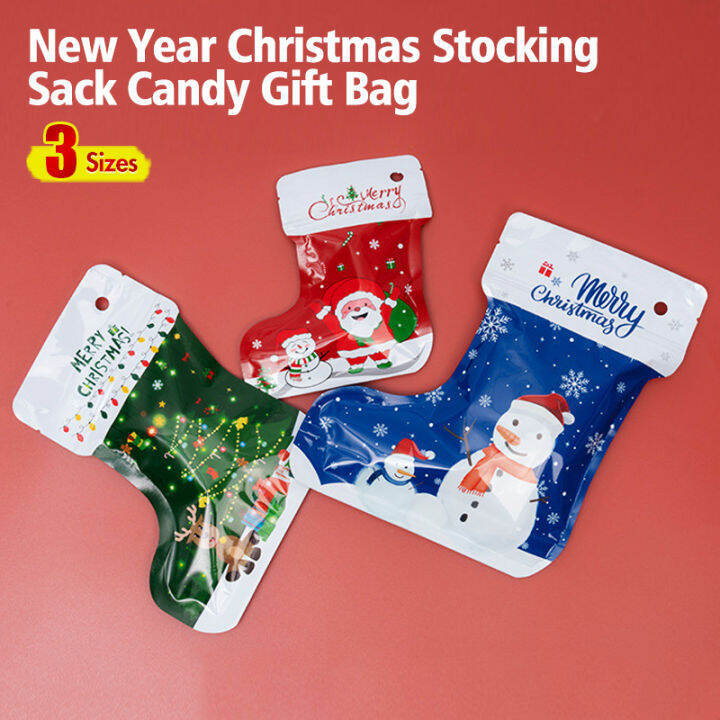 50pcs Christmas Sock Shape Stand Up Bag Aluminum Foil Gift Bags ...