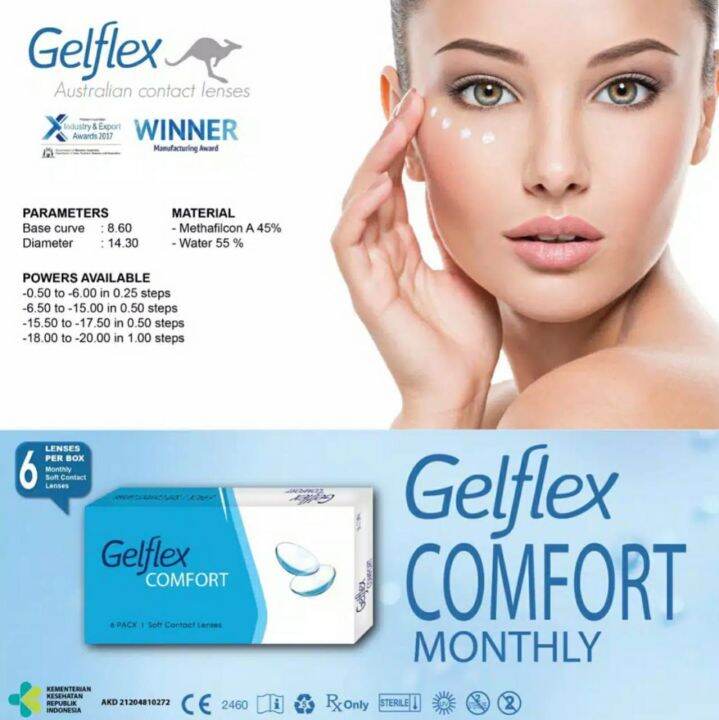 Softlens Bening Clear Bulanan GELFLEX COMFORT 14.3 MM MINUS -0.50 S.D ...