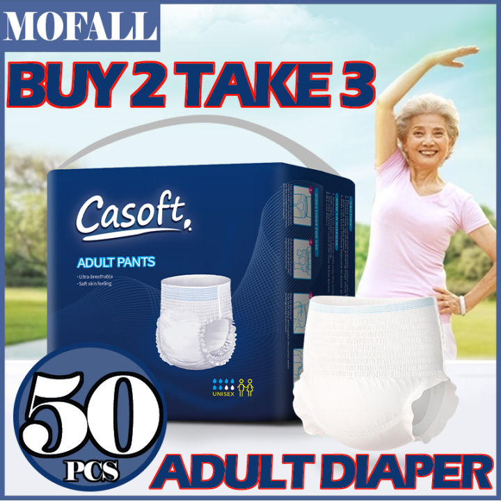【buy 2 Take 3】mofall Size M L Xl 50pcs Disposable Adult Diaper Pull Ups