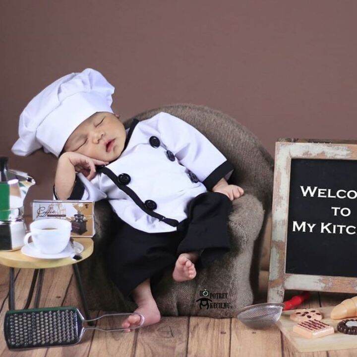 Baju Koki Chef Anak Laki laki Kostum Foto Laki laki Foto Bayi Newborn ...