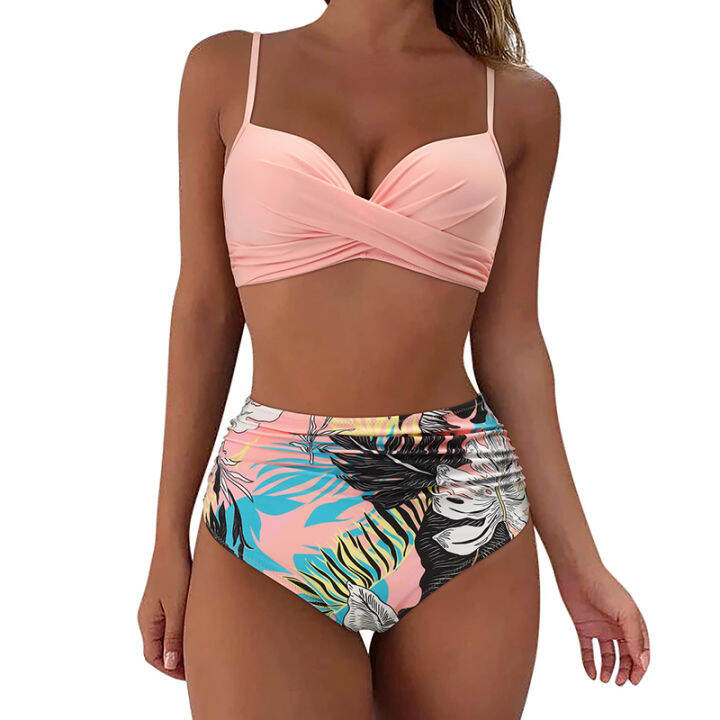 LYSEACIA 10สีชุดว่ายน้ำสตรีบิกินี่สุดเซ็กซี่ดันบิกินีเอวสูงบุนวมชุดว่ายน้ำดอกไม้ชุดชายหาดชุดว่าย ...