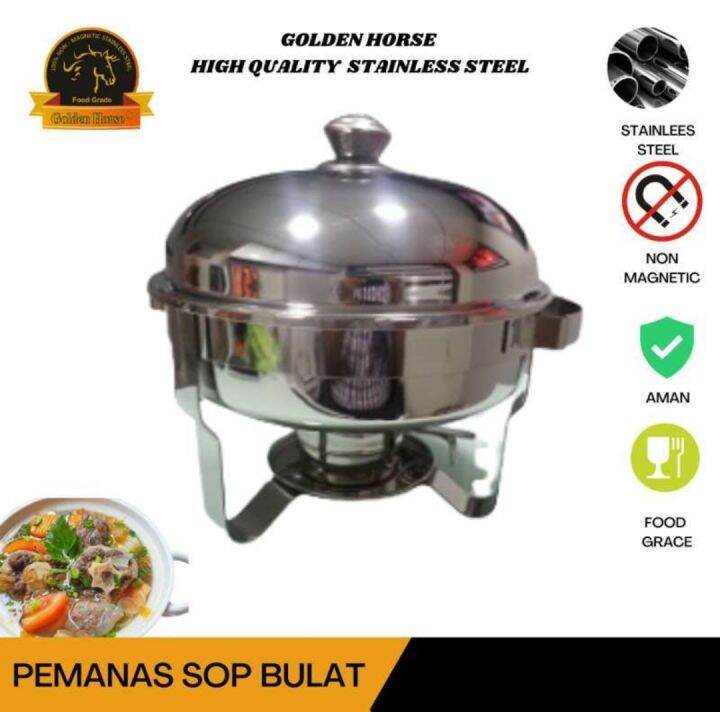 Round Chafing Dish - Pemanas Sop Bulat Stainless Steel 3 Liter - High ...