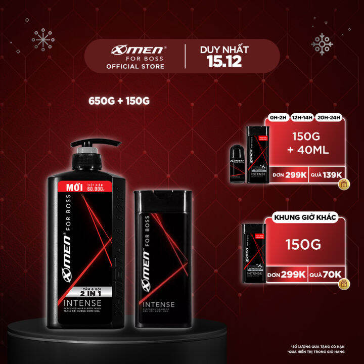 [Quà từ 299k] Combo Tắm Gội X-Men for Boss Intense 2IN1 650g và Dầu gội nước hoa X-Men For Boss ...