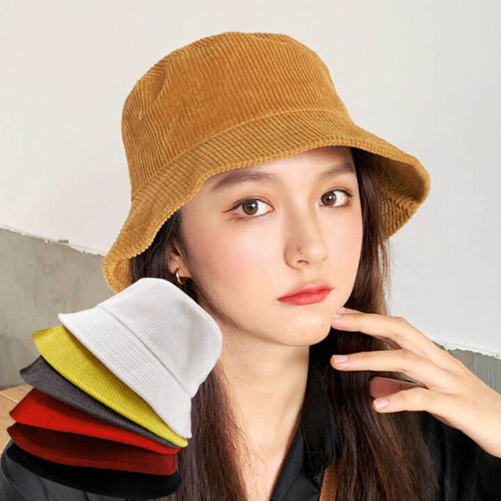 【PrettySet】Bucket Hat Women Men Corduroy Fisherman Hats Retro Fashion ...