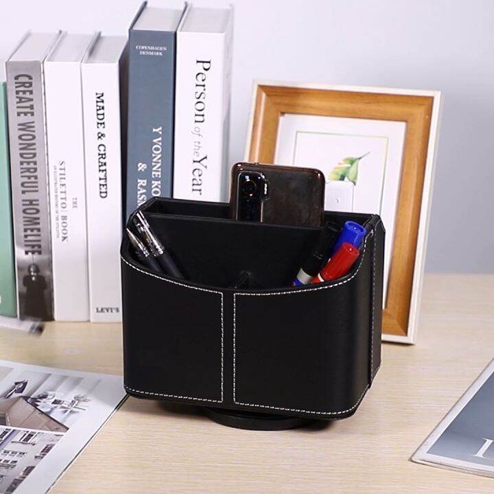 Leather Remote Control Holder,360 Degree Spinning Desk TV Remote Caddy ...
