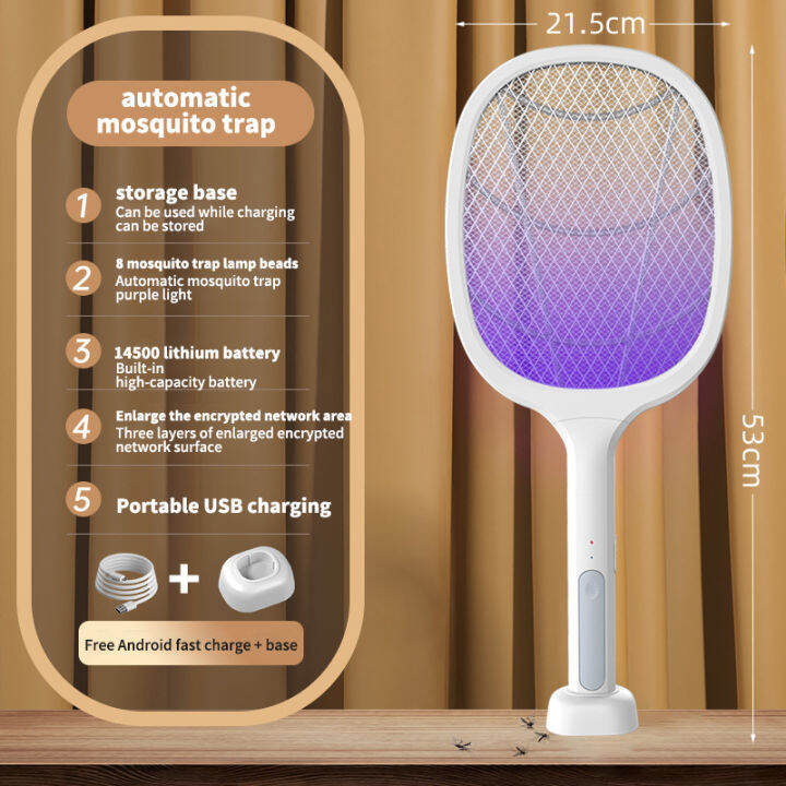 Ziinlife 2-in-1 Electric Bug Zapper Racket 3000V High Voltage 8 ...