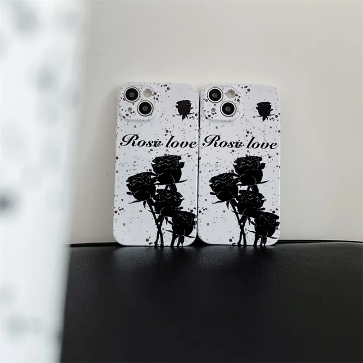 Black rose case with white background for iPhone 13, iPhone 14, iPhone ...