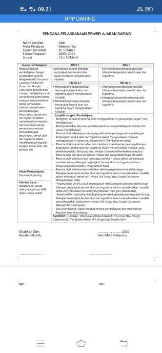 CD PERANGKAT PEMBELAJARAN K13 1 LEMBAR MAPEL MATEMATIKA SMK KELAS 10 X ...