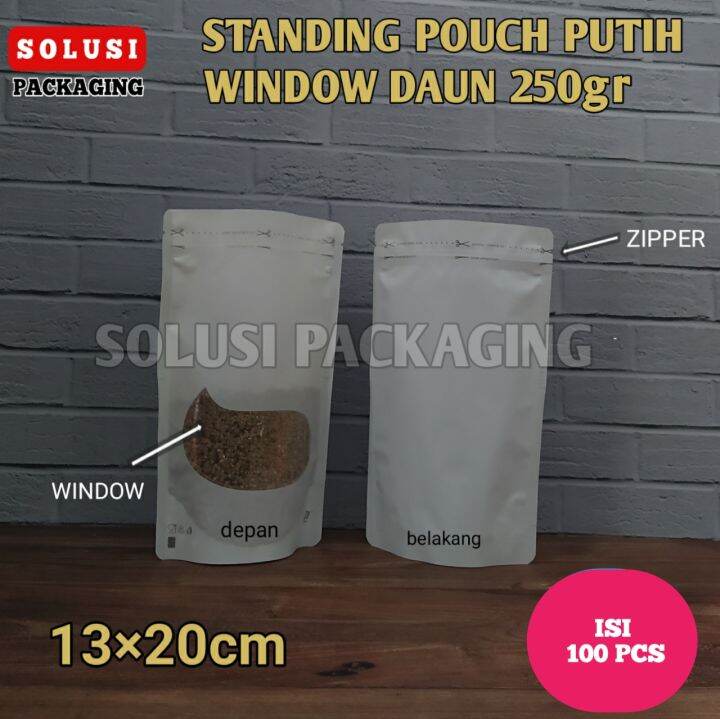 ISI 100 PCS Standing Pouch PUTIH WINDOW 250gr KPACK Kemasan Plastik ...