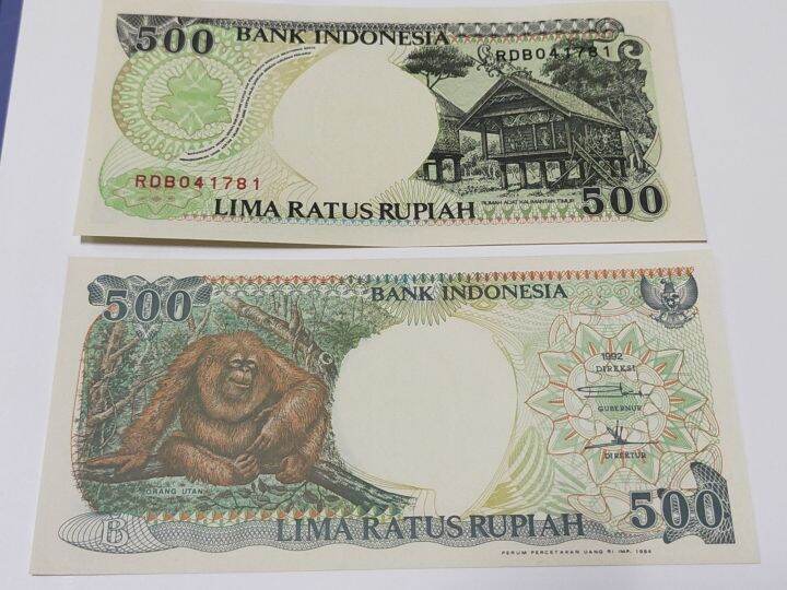 1992 500 rupiah bank Indonesia banknote orang utan 1992 Lima ratus Wang ...