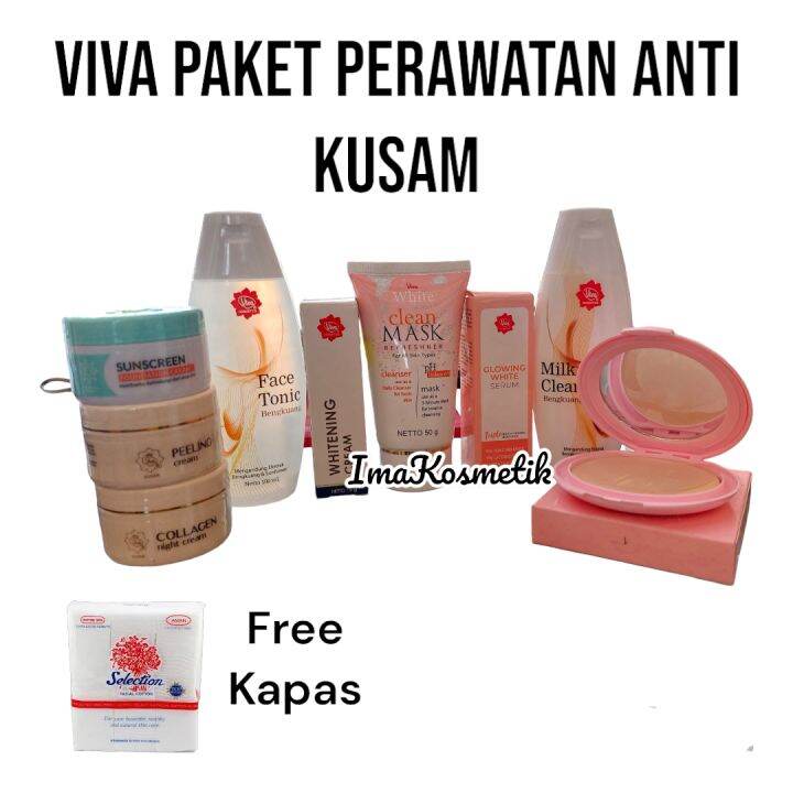 Viva Paket Perawatan Anti Kusam Plus Bedak Compact SPF 15 Free Kapas ...