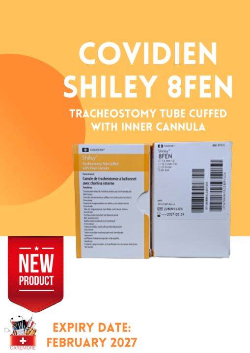 SHILEY 8 FEN COVIDIEN TRACHEOSTOMY TUBE CUFFED WITH INNER CANNULA Exp ...