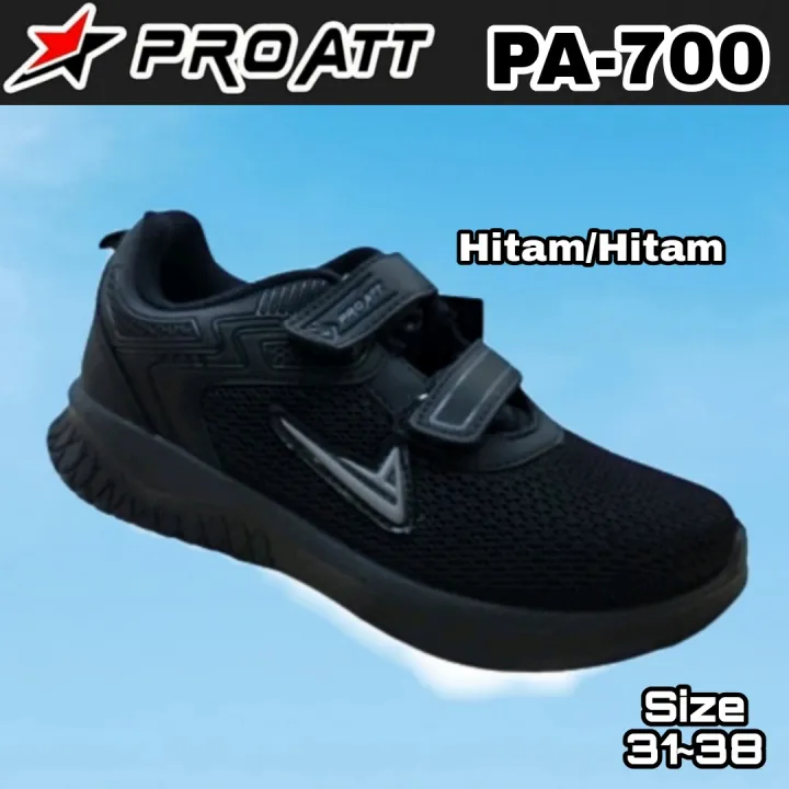 Sepatu Sneakers Sekolah Anak Kecil Tanggung Cowok Cewek Hitam Polos Pro Att PA 700 Velcro ...