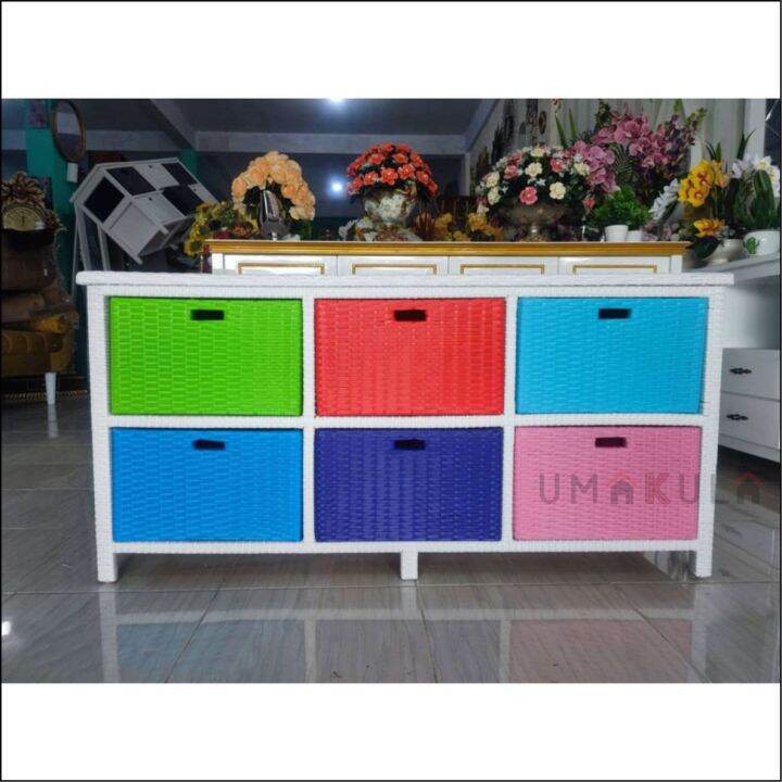 RAK ROTAN SINTETIS 6 KOTAK LACI murah / Rak Buffet Rattan 2 Susun ...