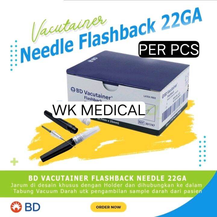 Needle flashback jarum BD Vacutainer collection needle 22 G 0.7mm x 25 mm satuan pcs | Lazada ...