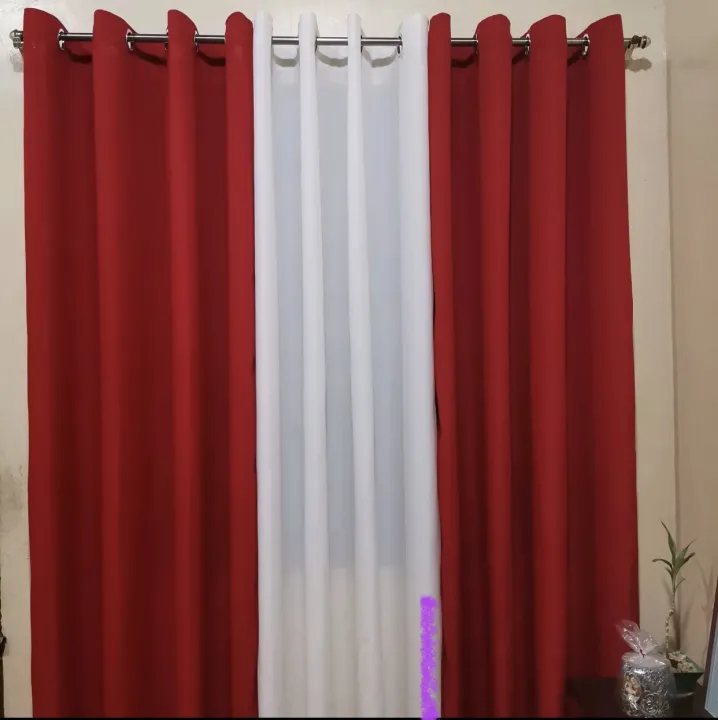 AHC New Plain Red Curtain Set with Ring - sold per PIECE or 3in1 Set ...