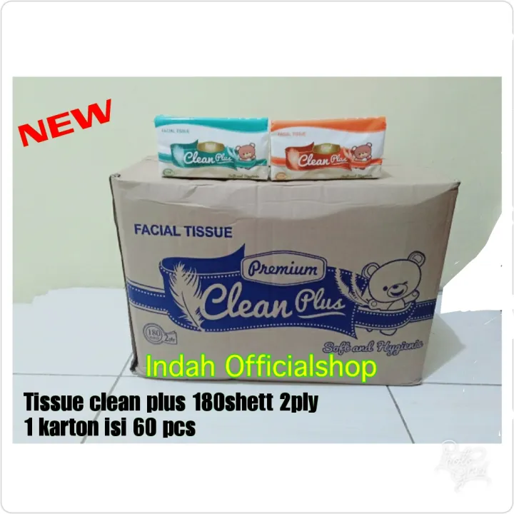 Tissue clean plus 180sheet 2ply 1 karton isi 60 pcs Halus dan Lembut ...