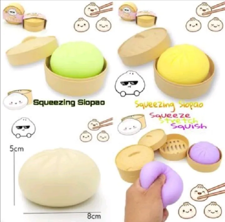Squishy Steamed Stuff Bun Siopao Anti-Stress Fidget Ball with Case ...