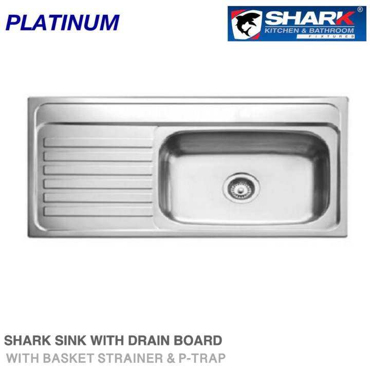 SHARK | Stainless Steel Single Sink With Drain Board & Fittings | Lazada PH