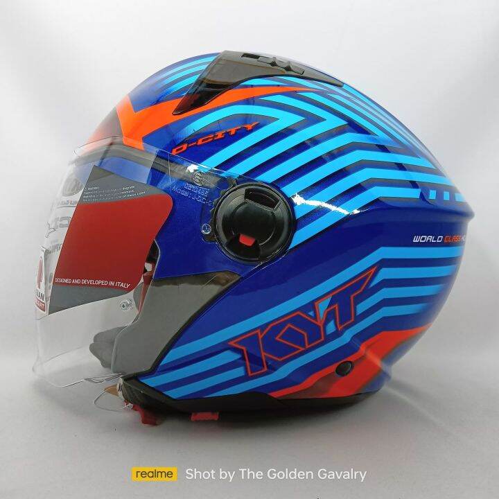 KYT D-CITY STRIPE BLUE/ORANGE Open Face Helmet | Lazada