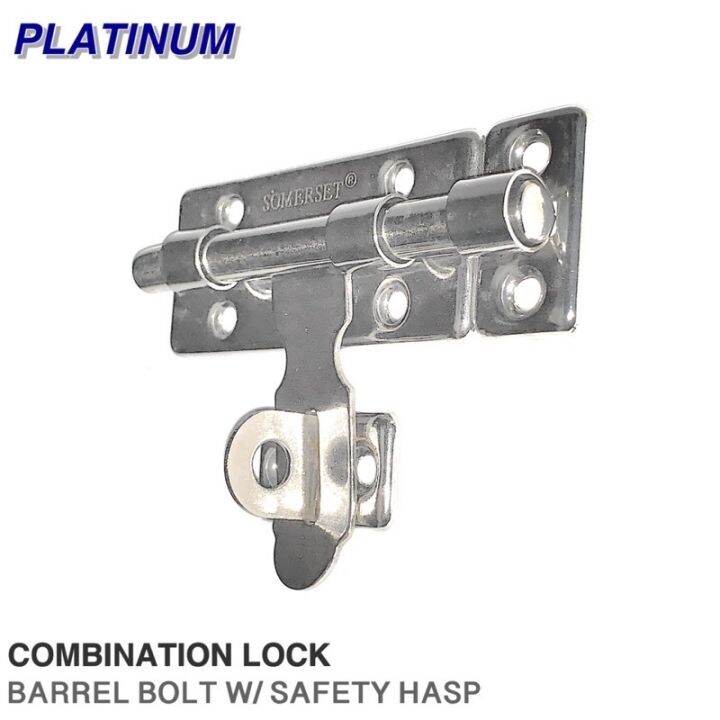 Stainless Barrel Bolt with Safety Hasp | Combination Lock | Screws ...