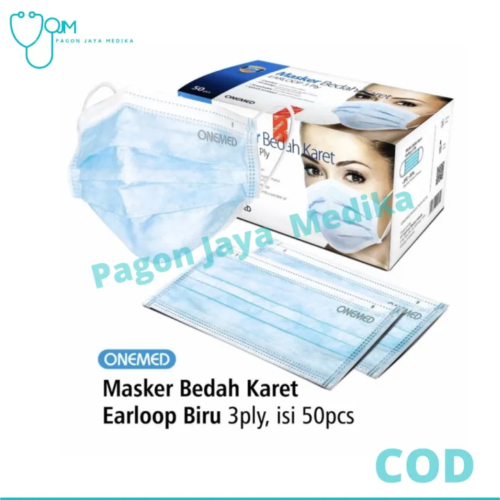 Onemed masker bedah biru 3 ply blue surgical earloop mask isi 50 ...