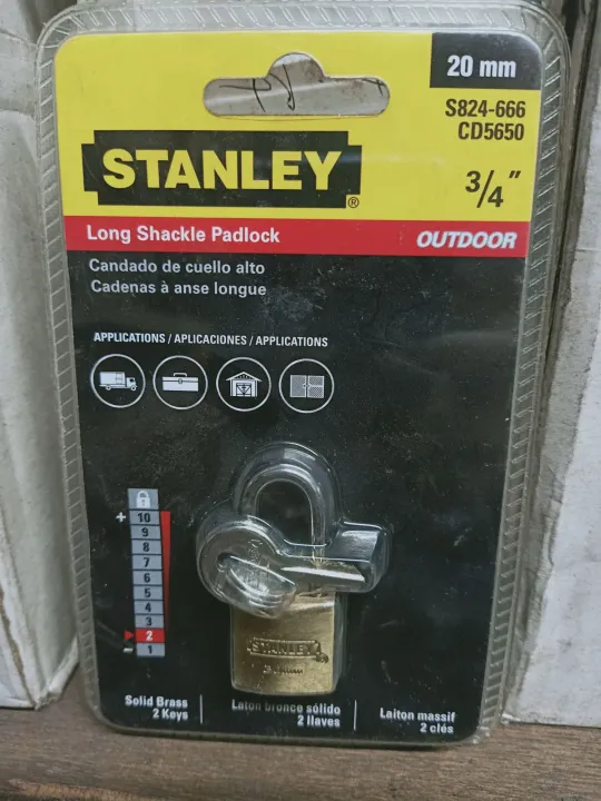 STANLEY SOLID BRASS PADLOCK LONG SHACKLE, #824-666 20MM | Lazada PH
