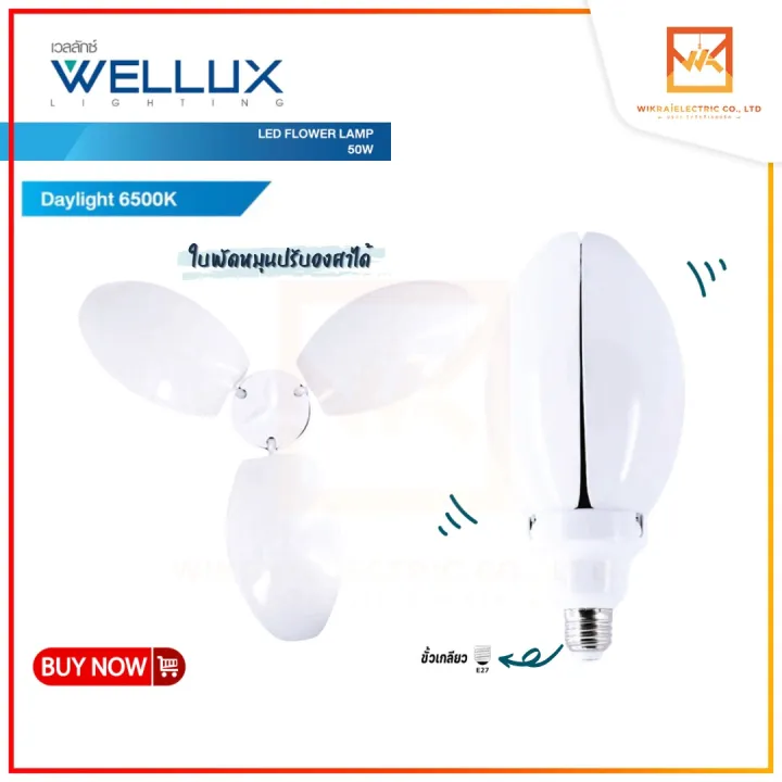 WELLUX หลอดไฟไฮวัตต์ใบพัด 50W แสงขาว ทรง 3 แฉก ปรับองศาได้ มีตัวล็อคอย่างดีใบพัดไม่หุบเอง แสงสี ...