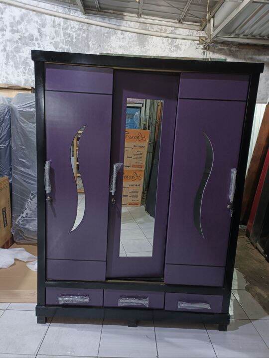 lemari pakaian 3pintu jumbo body hitam,ada laci bawah | Lazada Indonesia